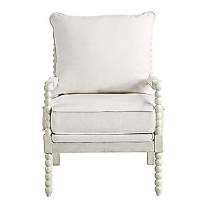 OSP Home Furnishings Kaylee Spindle Accent Chair, 26.5” W x 32.25” D x 37” H, Antique White Frame with White Linen Fabric