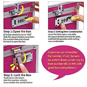 Combination Locking Medication Box with Portable Storage Case, 10.2''x 6.8''x 6.8'', Childproof Medicine Lock Organizer, Lockable Box for Documents & Valuables (Pink/Small)
