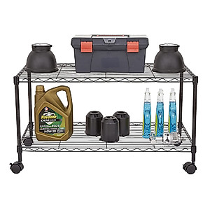 QXDRAGON Medium Adjustable, Heavy Duty Storage Shelving Unit on Wheel Casters, Metal Organizer Wire Rack, Black (2-Shelf, 35.43" L x 17.72" W x 19.29" H)