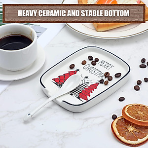 Teenyyou Christmas Ceramic Spoon Rest Farmhouse Spoon Rest Christmas Tree Cooking Utensils Holder Dishwasher Safe for Stove Top Xmas Kitchen Decorations Merry Christmas Housewarming Gift
