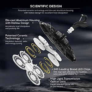 SANSI 120W UFO LED High Bay Shop Light for Garage (800W MH/HPS Eqv.), 5000K Daylight Bright 12000 Lumens for Workshop Basement Barn Factory, ETL Certified, IP65 Waterproof Non-Dimmable, 1 Pack