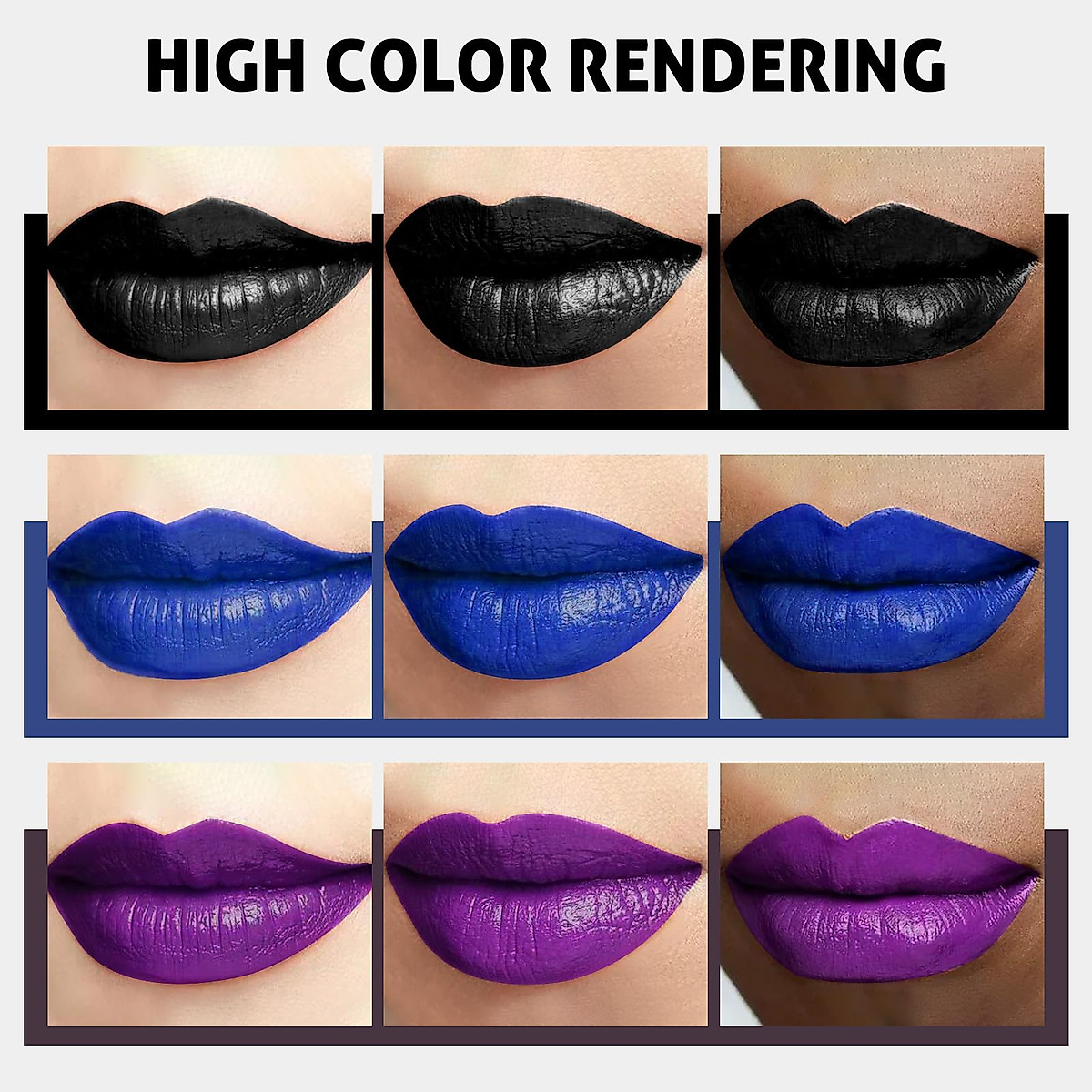 BADCOLOR 3 Colors Matte Liquid Lipstick Set, 24-Hour Smudge Proof Permanent Dark Lipstick Waterproof Velvet Nonstick Cup Stain Lip Gloss Set, Halloween Makeup Lip Gloss Gift - Purple, Black, Blue
