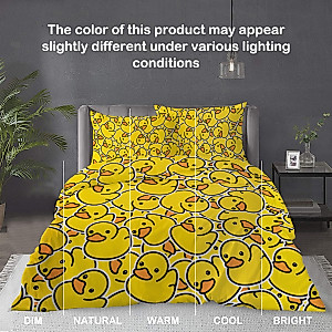 ARIGHTEX Duvet Cover Sets Yellow Rubber Duck Pattern Bedding Sets 3 Pieces Cute Comforter Cover Set Super Soft Bedspread for Kids Teens Adults (Queen)