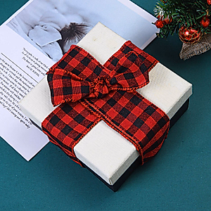 URATOT Red and Black Plaid Burlap Ribbon Christmas Wired Ribbon Wrapping Ribbon for Christmas Crafts Decoration, Floral Bows Craft (5cm x 6m)