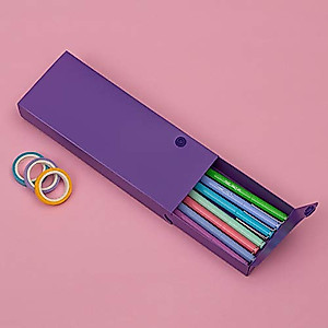 JAM PAPER Plastic Pencil Cases - Sliding Pencil Case Box with Button Snap - Purple - Sold Individually