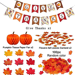 GIVE Thanks Hanging Banner Autumn Pumpkin Honeycomb Ball Maple Leaf Garland Fall Harvest Welcome Banner for Thanksgiving Party Decorations