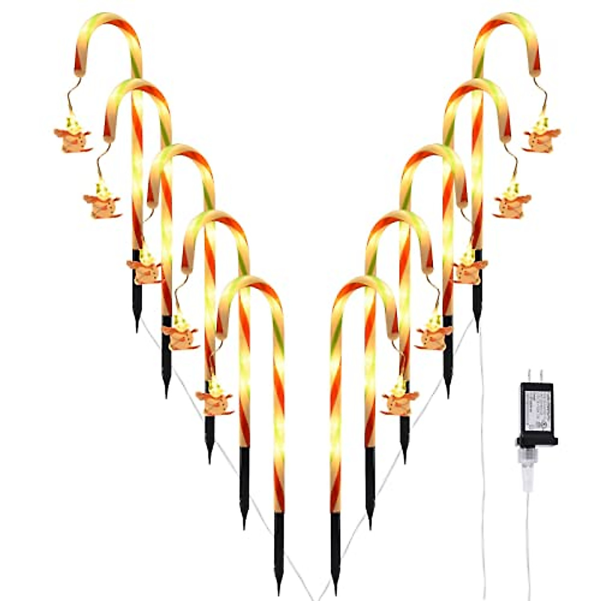 10pcs Christmas Candy Cane Lights 20” LED Christmas Candy Cane Pathway Marker Lights,Christmas Stakes Lights for Xmas Holiday Party Walkway Patio Garden Decor