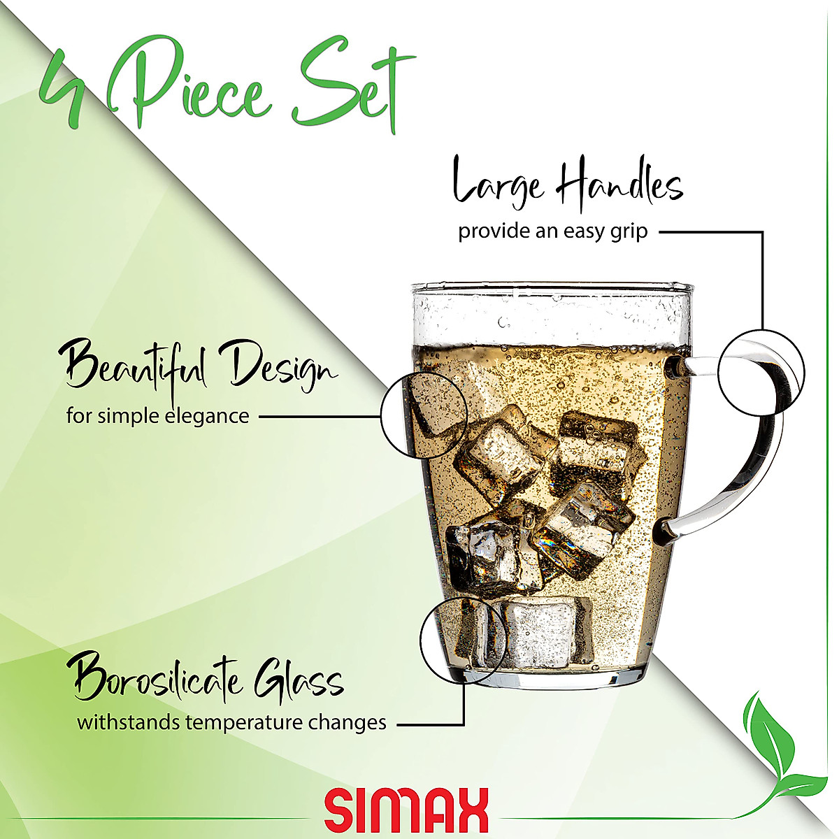 Simax Glass Coffee Mugs, 13.5 Oz Borosilicate Glass Mugs for Hot Beverages, Clear Tea Mug, Mugs for Coffee, Glass Mugs with Handles, Coffee Mug, Clear Coffee Mugs Set of 4