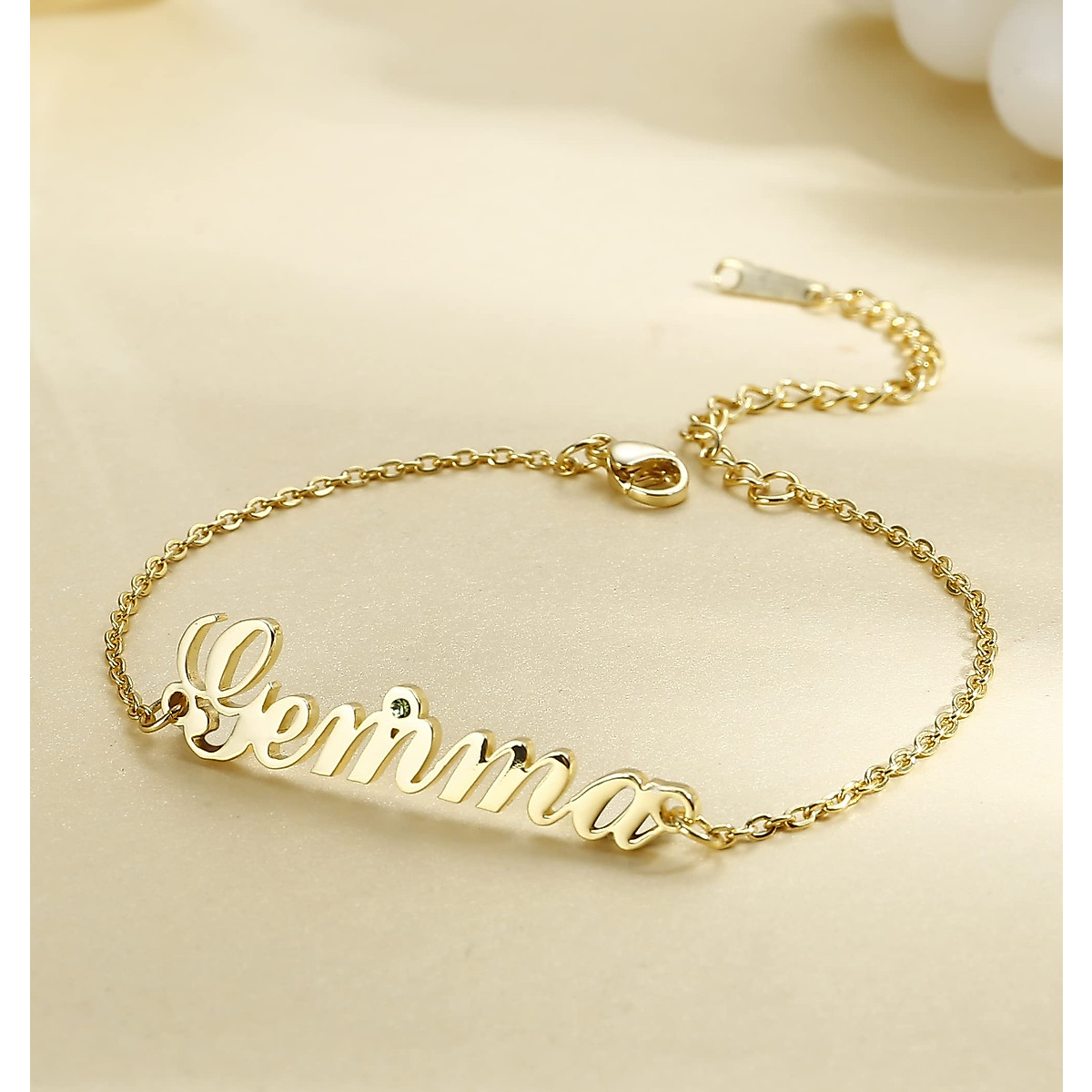 Jewenova Custom Name Bracelet 18K Gold Plated Cuban Chain Figaro Chain Name Bracelets Personalized Jewelry for Gift for Women