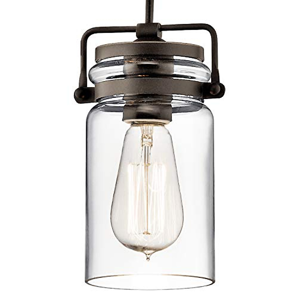 Kichler Brinley 7.75" Kitchen Pendant in Olde Bronze®, Mini Farmhouse Pendant with Clear Glass, (7.75" H x 4.75" W), 42878OZ, 1-Light