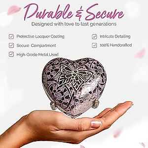 Butterfly Heart Urn - Purple Heart Keepsake Urn for Human Ashes with Stand & Box - Purple Butterfly Urn - Honor Your Loved One with Mini Purple Urn Heart Shaped - Small Urn for Female & Infants