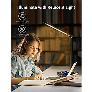 Gteetoo LED Desk Lamp with Wireless Fast Charger, Office Desk Light with USB Charging Port, 5 Color Temperatures & 5 Brightness Levels, Night Light Mode, 1 Hour Timer, Black
