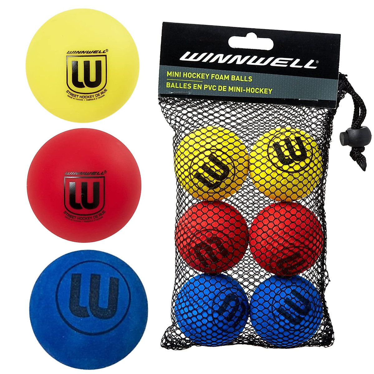 Winnwell Knee Hockey Ball 50Mm 5G Eva Multicolour 6-Pack (W/Mesh Bag)