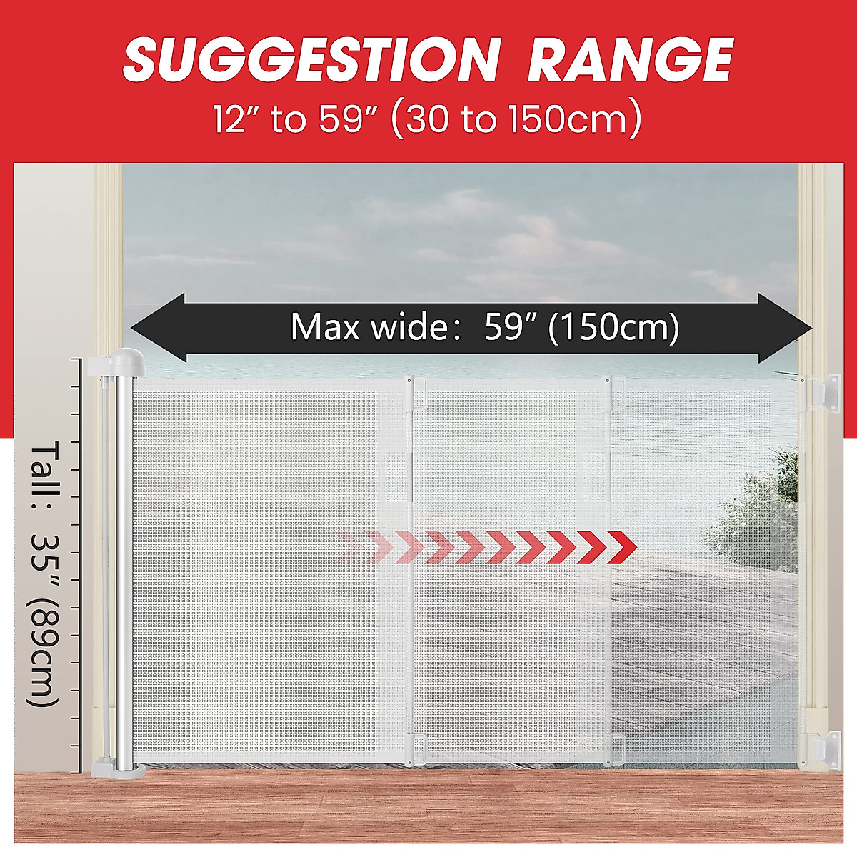 Cosagon Retractable Baby Gate,35" Tall,Extends to 59" Wide,Extra Wide Safety Gate,Mesh Pet Dog Gate for Stairs,Doorways,Hallways,Indoor/Outdoor (White)