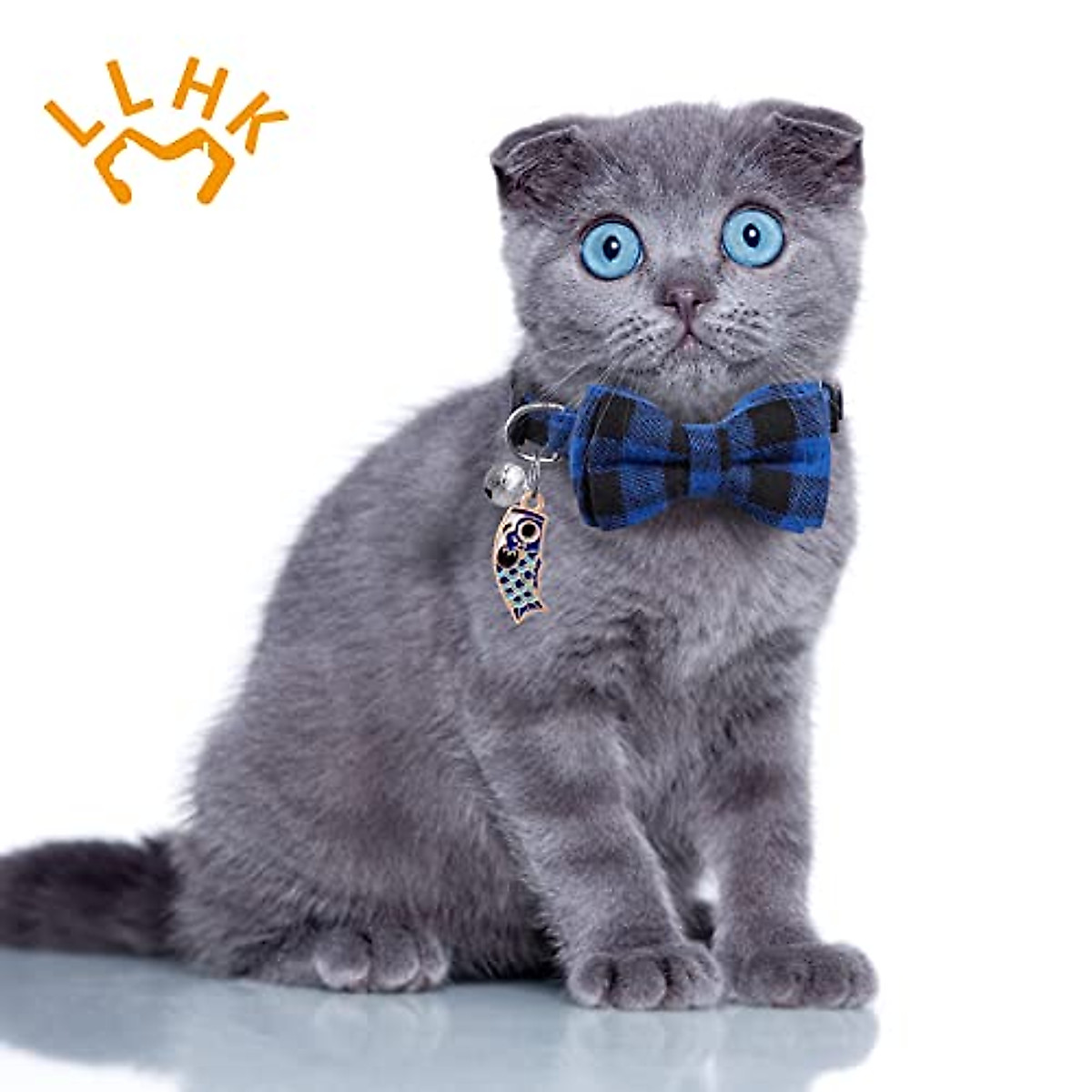 LLHK 4 Pack Small Fish Cat Collars with Bow Tie and Bell,Personalized Breakaway Kitten Collar for Girl boy Cats,Adjustable 7-12inch,Cute for Kitty Kitten Adult Cats,Pet Supplies,Stuff,Accessories