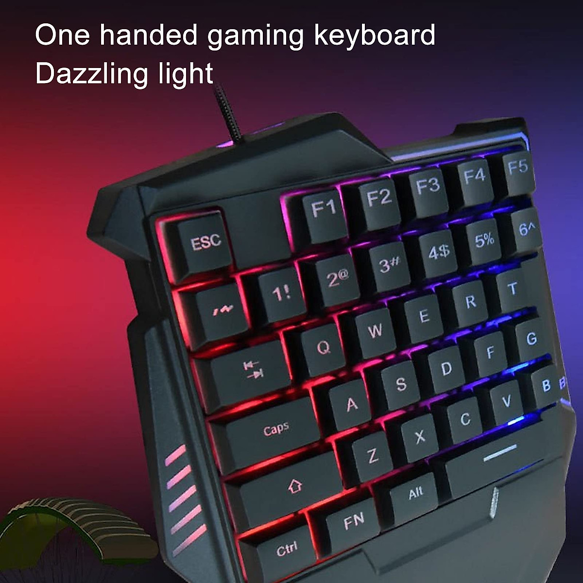 Zunate One Handed Gaming Keyboard, RGB Backlit 35 Keys Portable Mini Gaming Keypad, USB Wired Single Hand Ergonomic Keyboard for Game