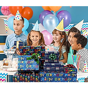 U'COVER Birthday Wrapping Paper 6 Large Sheet Happy Birthday Gift Wrapping Paper for Kids Boys Girls Men Women Baby Shower 3 Style Colorful Birthday Greeting Gift Wrap Paper Folded Flat 27 * 37inch