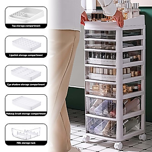 HamRoRung Makeup Storage Organizer with Drawers, Put 35 Lipstick, 18 Eyeshadow and 20 Brushes, Makeup Storage Cabinet, Floor Makeup Organizer with Wheels for Bedroom, Bathroom, Near the Vanity