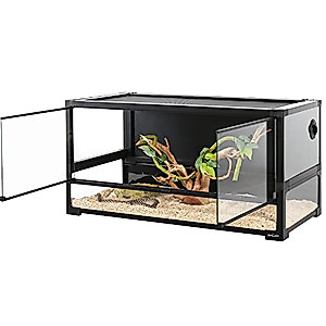 REPTI ZOO 50 Gallon Tempered Glass Reptile Large Terrarium Tank with Black PVC Back Panel Reptile Terrarium 36"x18"x18" Easy Folding