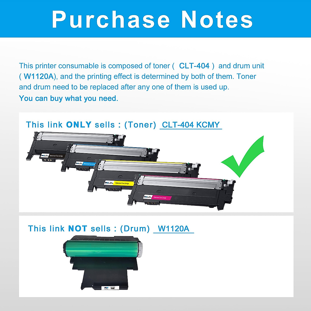 LCL Compatible Toner Cartridge Replacement for Samsung CLT-404S CLT-K404S CLT-C404S CLT-M404S CLT-Y404S SL-C430 SL-C430W SL-C480 SL-C480W SL-C480FN (4-Pack Black Cyan Yellow Magenta)
