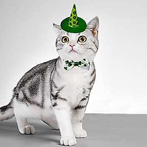 St Patricks Day Dog Costume,St Patrick's Day Cat Dog Hat with Collar,Green Shamrock Cat Dog Hat,St Patricks Day Puppy Outfit Bow Tie,St Patrick Costume for Dogs Puppy Cat Pet Party Dress-up Cosplay