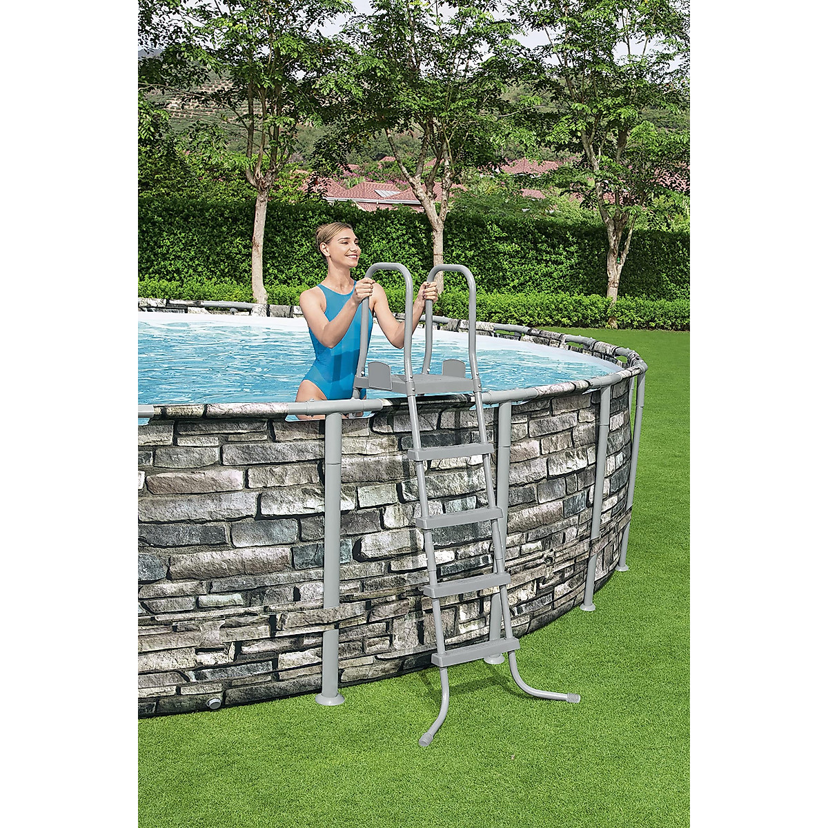 Bestway Flowclear Above Ground Swimming Pool Ladder 52” | Corrosion-Resistant Metal Frame with Heavy Duty Plastic Steps