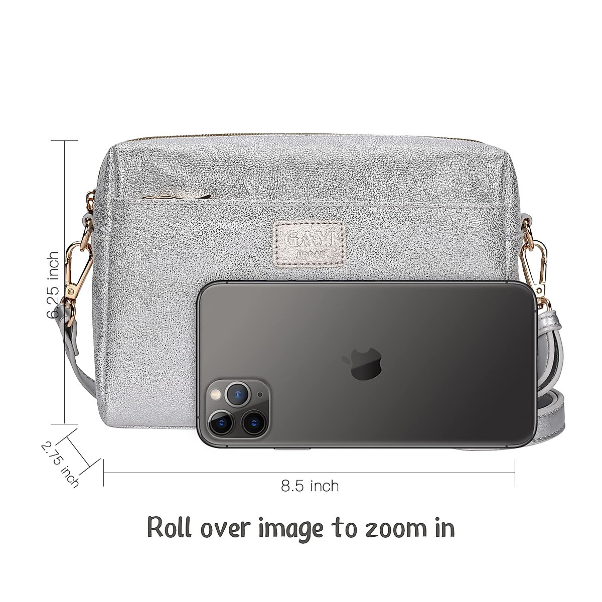 GAYI URBAN Glitter Crossbody Bags for Women, Sparkle Shoulder Handbags with Chain, Ladies Clutch Purses with Zipper Closure (Silver)