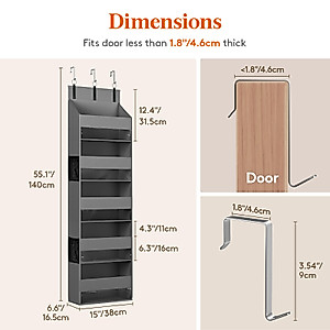Lifewit 1 Pack Over the Door Organizer, 5 Shelf Clear Window Hanging Storage with 4 Mesh Side Pockets, Anti Tilt 40 lbs Load Behind Door for Pantry, Nursery, Bathroom, Bedroom, Kitchen, Dorm, Grey