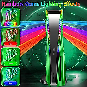 PS5 Plates Console Accessories with Cooling Vent and RGB LED Light Strip for Playstation 5 Disc Edition, SIKEMAY PS5 Cover Face Plates Hard Shockproof Side Shell Skin, 8 Colors 400 Effects - Green