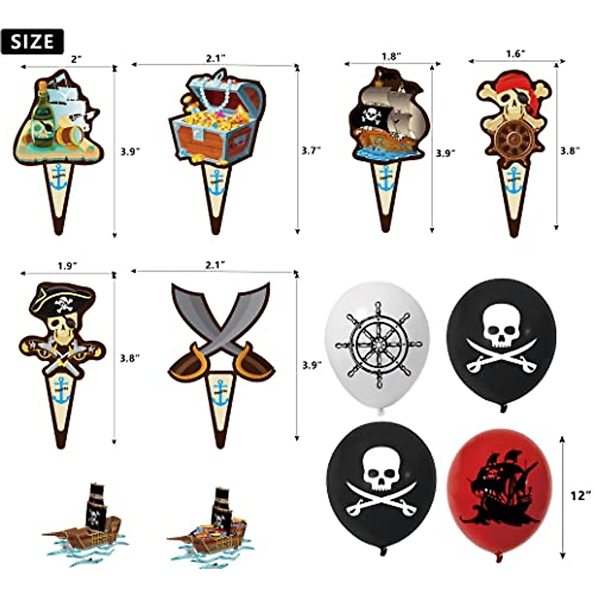Birthday Decorations - Pirate Party Decorations GOGOPARTY Pirate Birthday Decorations for Men, Boys, Kids, Him, Happy Birthday Banner Balloons Cake Toppers Hanging Swirls Pirate Themed Party Supplies