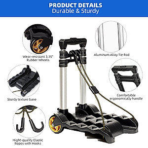 Folding Luggage Cart, Hand Truck 2 Wheels with Elastic Ropes, Solid Aluminum Utility Dolly Platform Cart, Compact and Portable Trolley for Moving Luggage, Backpack, Travel Moving and Office Use