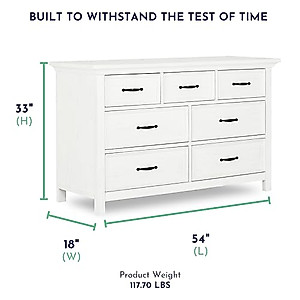 Evolur Belmar Double Dresser in Weathered White, Comes Assembled, Included Anti-Tip Kit, Seven Spacious Drawers, Dresser For Nursery, Bedroom, Wooden Nursery Furniture