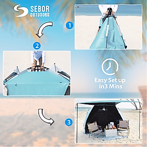 SEBOR Beach Tent, Deluxe XL Pop-up Canopy Cabana Beach Shade Tent for 4-6 Person, UPF 50+ with Dark Shelter Technology, Easy Set Up and Portable Beach Tent Sun Shelter (Mint Green)