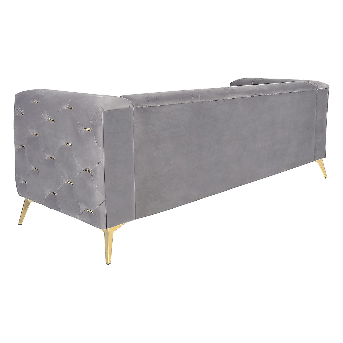 LEVNARY Modern Chesterfield Sofa, Velvet Button Tufted Upholstered 3 Seater Couch, 84 Inches Settee Sofa with High Arm and Golden Metal Legs, Couches for Living Room Bedroom Office (Gray)