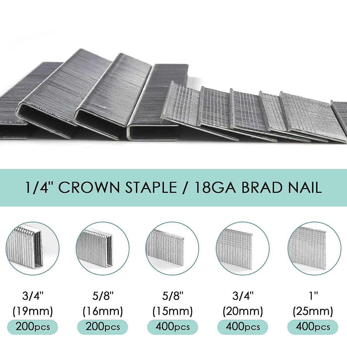 NEU MASTER Heavy Duty 1/4" Narrow Crown Staples and 18GA Brad Nails Combo Kit for NTC0040,NTC0023,NTC0110, 1600-Count