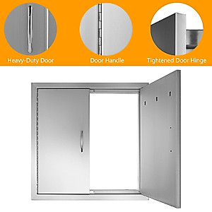 BBQ Future Outdoor Kitchen Access Doors 24W x 24H, Grill Double Door Brushed Stainless Steel Storage Cabinet for Grilling Station & BBQ Island