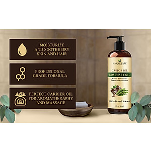 Handcraft Blends Castor Oil with Rosemary Oil for Hair Growth, Eyelashes, Eyebrows - 100% Pure and Natural Carrier Oil Hair, Body Oil - Moisturizing Massage Oil for Aromatherapy - 8 fl. Oz