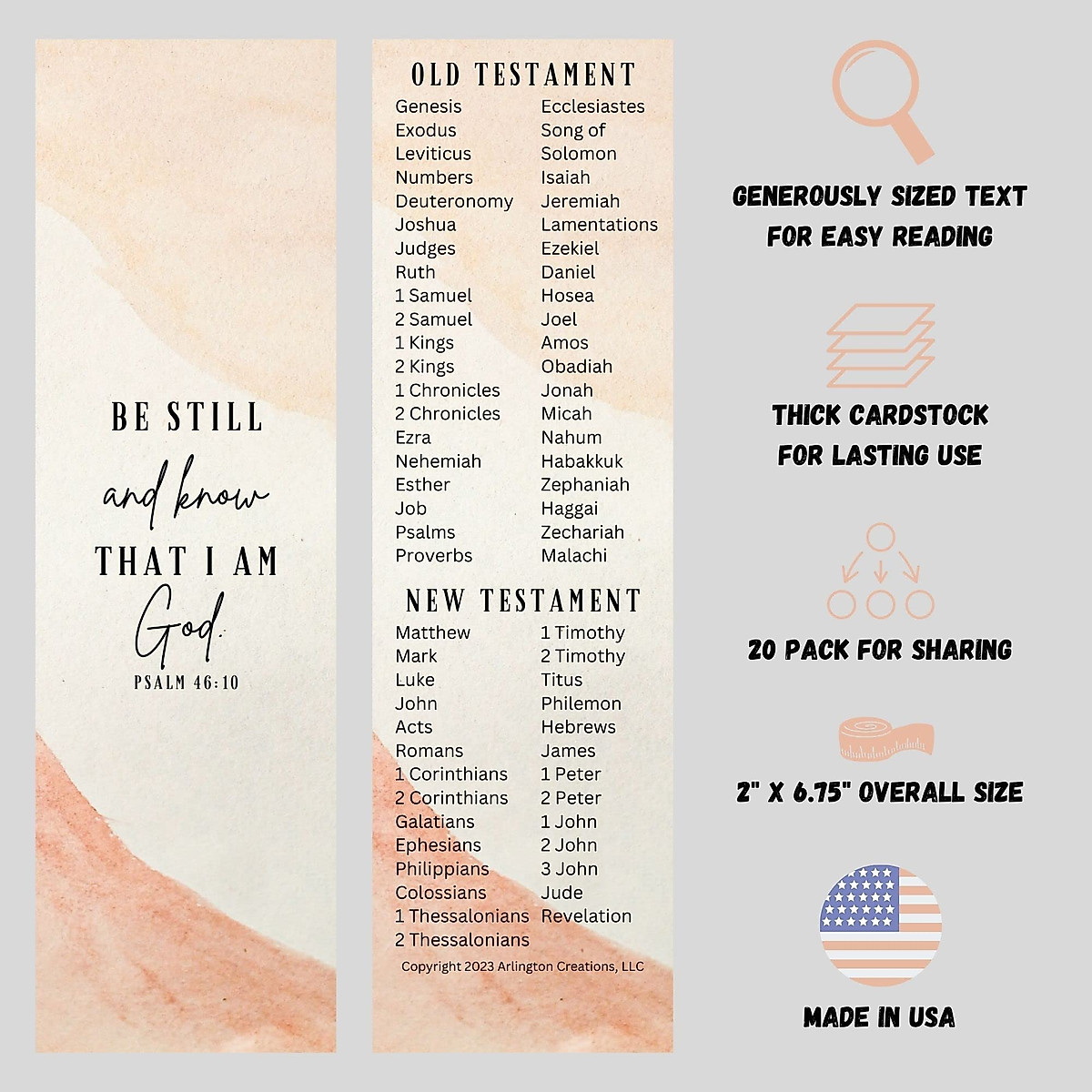 Books of The Bible Christian Bookmark - 20 Pack - Large Print - Made in USA