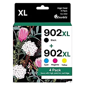 Exurbiz 902XL Compatible Ink Cartridge Replacement for 902 XL with Officejet Pro 6978 6960 6962 6968 6954 6958 6950 6951 6970 Printers (Black, Cyan, Magenta, Yellow, 4 Combo Pack) High Yield