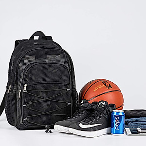 Heavy Duty Mesh Backpack, See Through College Student Backpack, Semi-transparent Mesh Bookbag with Bungee and Comfort Padded Straps for Commuting, Swimming, Beach, Outdoor Sports