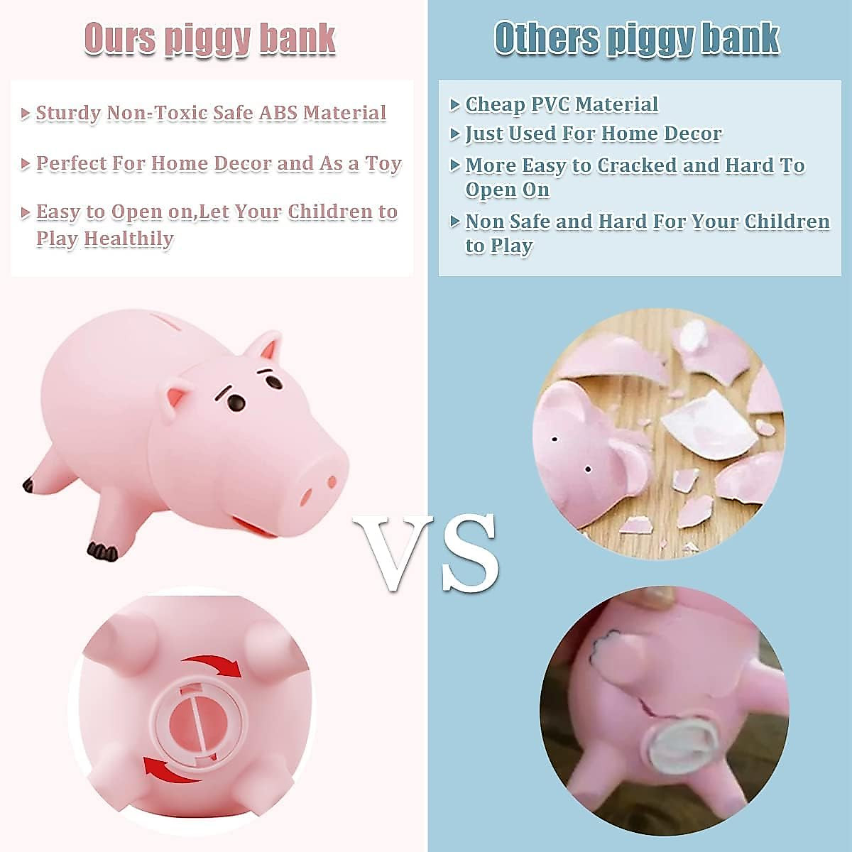 PHOCAS Hairphocas Cute Pink Pig Money Box Plastic Piggy Bank for Kid's Xmas Christmas Birthday Gift with Box