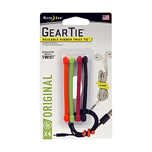 Nite Ize Gear Bendable Tie, 3in - Asst. 4 Pack O,G,R,Blk GT3-4PK-A1