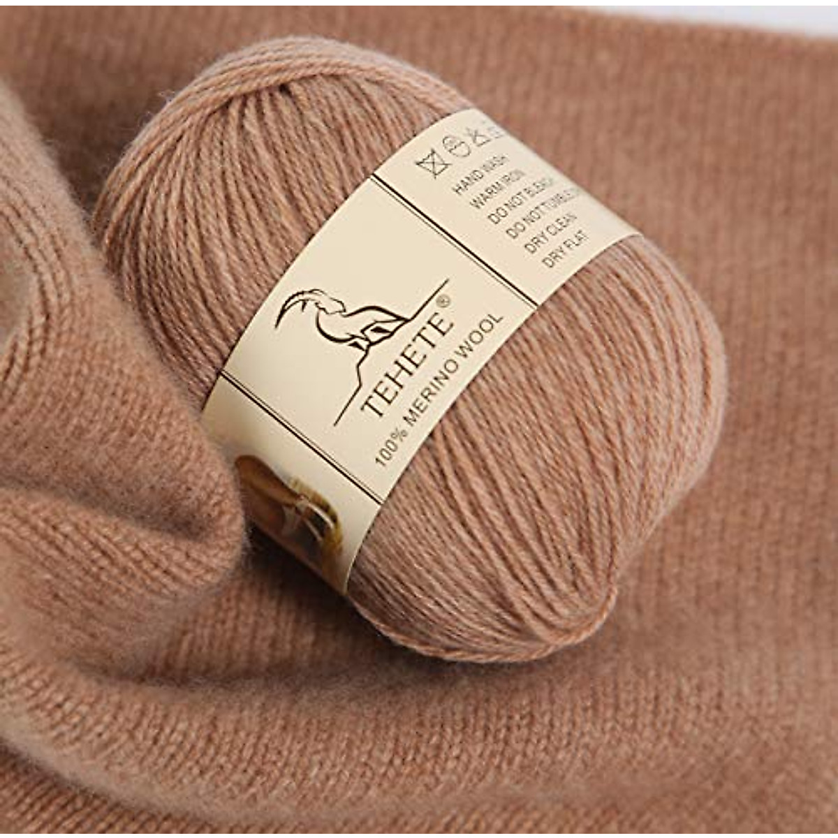 TEHETE 100% Merino Wool Yarn for Knitting 3-Ply Luxury Warm Soft Lightweight Crochet Yarn (Khaki)