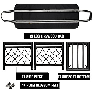 MYFIREPLACEDIRECT Firewood Rack with Log Bag Fireplace Log Holder Indoor Outdoor Wood Storage Log Rack Decorative Heavy Duty Steel Firewood Carrier Stove Bracket Stacking Rack