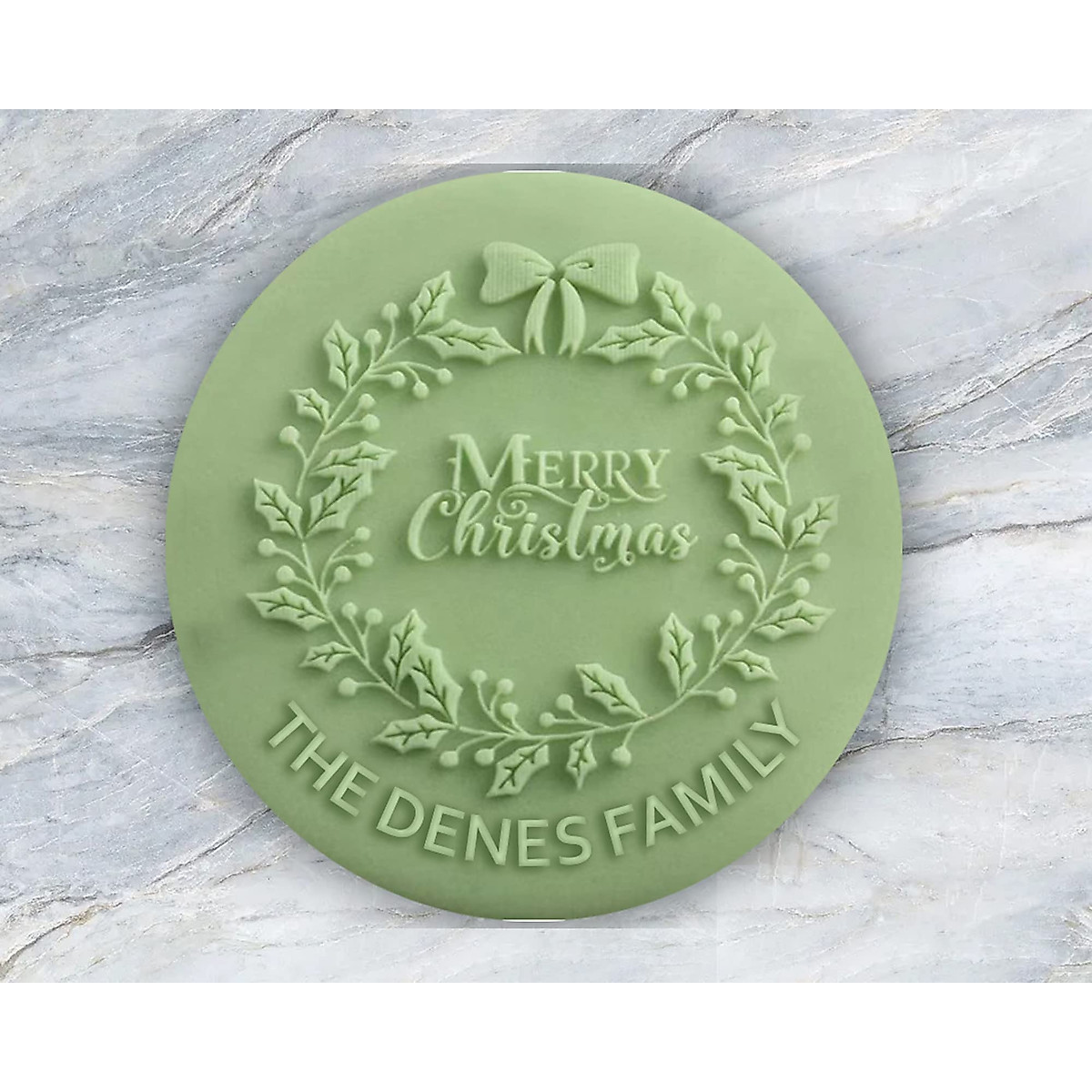 Personalized Merry Christmas Cookie Stamp With Your Family Name 3d Raised Design For Baking Cookie Stamps Suitable For Fondant, Frosting, Decorative Cakes/Sugar Paste/Cupcakes