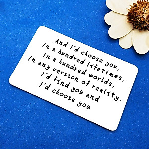 Engraved Wallet Insert Card Husband Gifts from Wife Boyfriend Gifts Anniversary Valentines Gifts for Men I'd choose you Metal Cards Birthday Card Gifts for Husband Wedding Day Gift for Groom Fiance