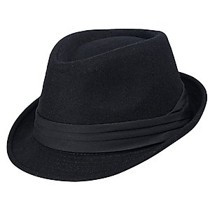 Womens Mens Classic Felt Trilby Hat Short Brim Fedora Hat Black Manhattan Gangster Jazz Hat for Unisex