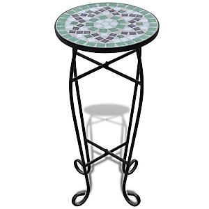 GOLINPEILO Mosaic Side Table Plant Table Green White