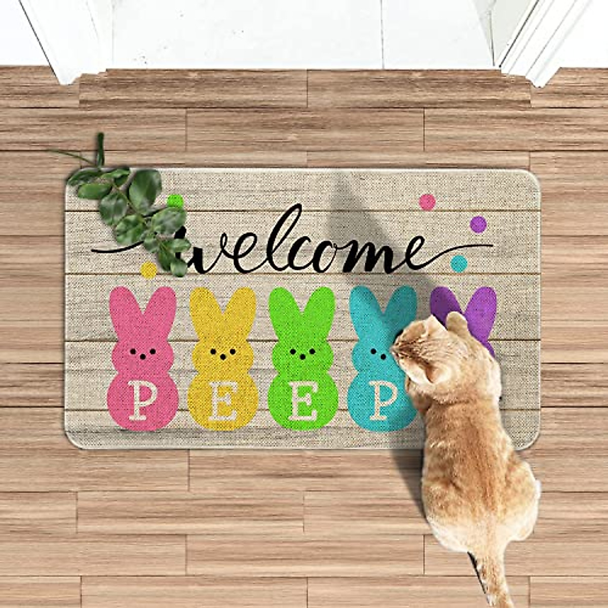 Roszwtit Easter Door Mat 30 X 17 Inch Easter Bunny Welcome Peeps Doormat Indoor Outdoor Entrance Floor Mat Non Slip Easter Decor Rubber Mats