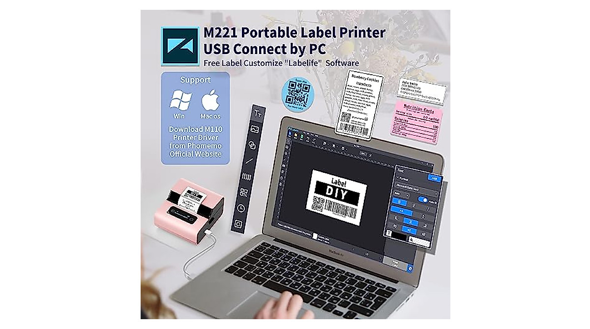 Phomemo Label Maker, Pink M221 Upgrade Barcode Label Maker, Portable ...